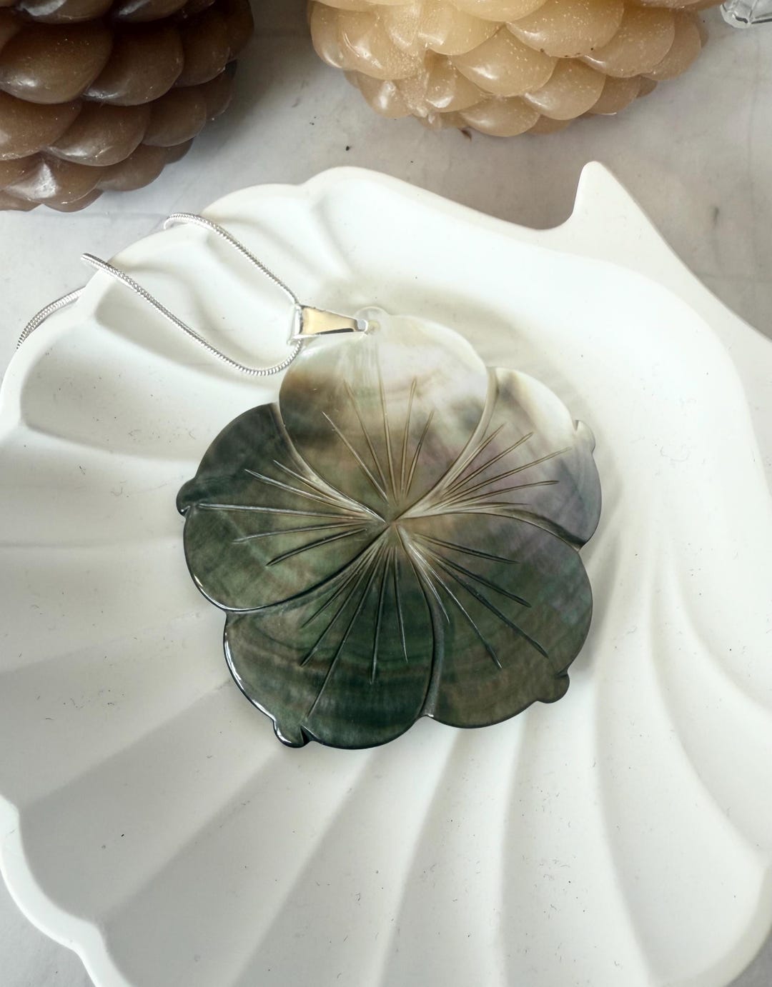 Mother of Pearl Blossom Flower Shell Pendant Silver Necklace - Etsy