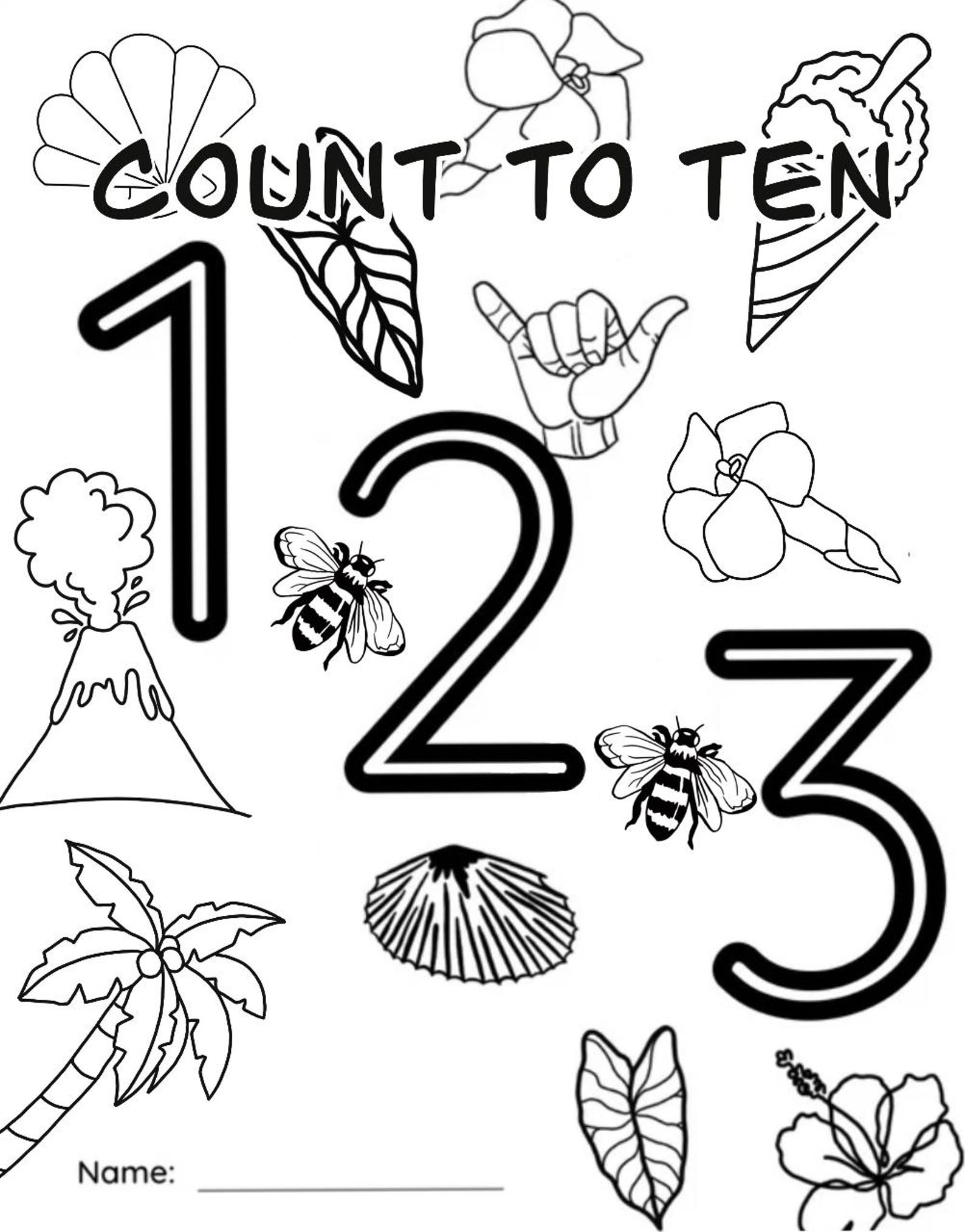 Hawaii-themed Count to 10 Coloring Pages | Educational Learning ...