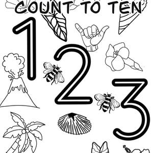 Hawaii-themed Count to 10 Coloring Pages | Educational Learning ...