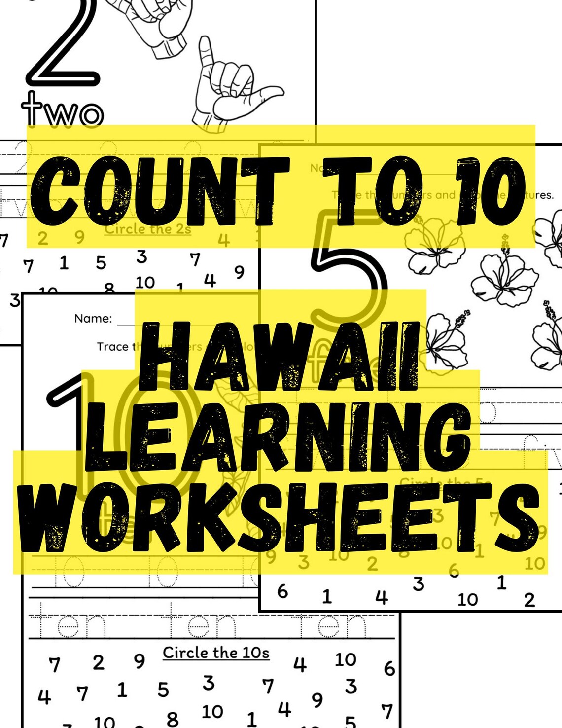 Hawaii-themed Count to 10 Coloring Pages | Educational Learning ...