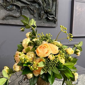 Elegant Artificial Flower Arrangement in Yellow Beige Tones With Roses ...