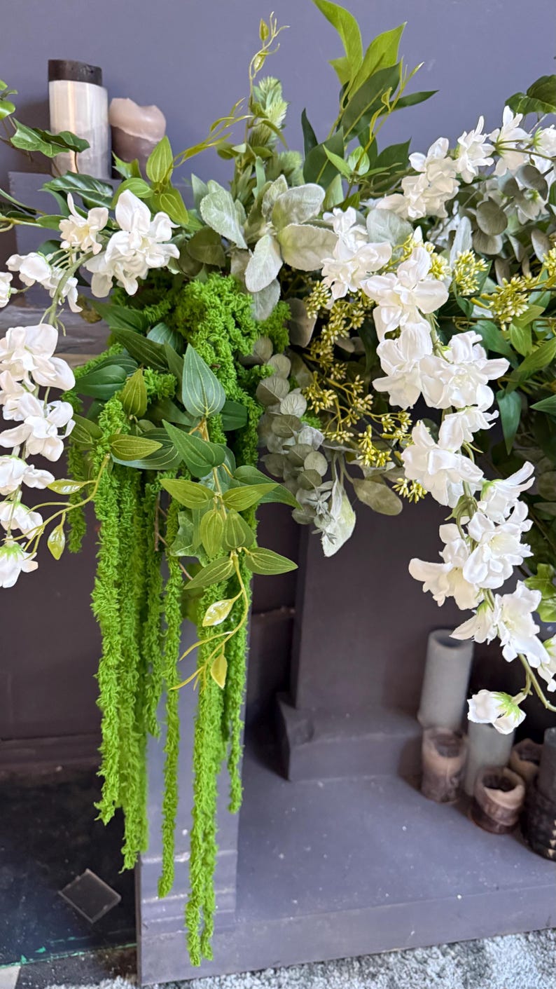 Greenery Garland With White Flowers, Wedding Arch Decor, Table Runner ...
