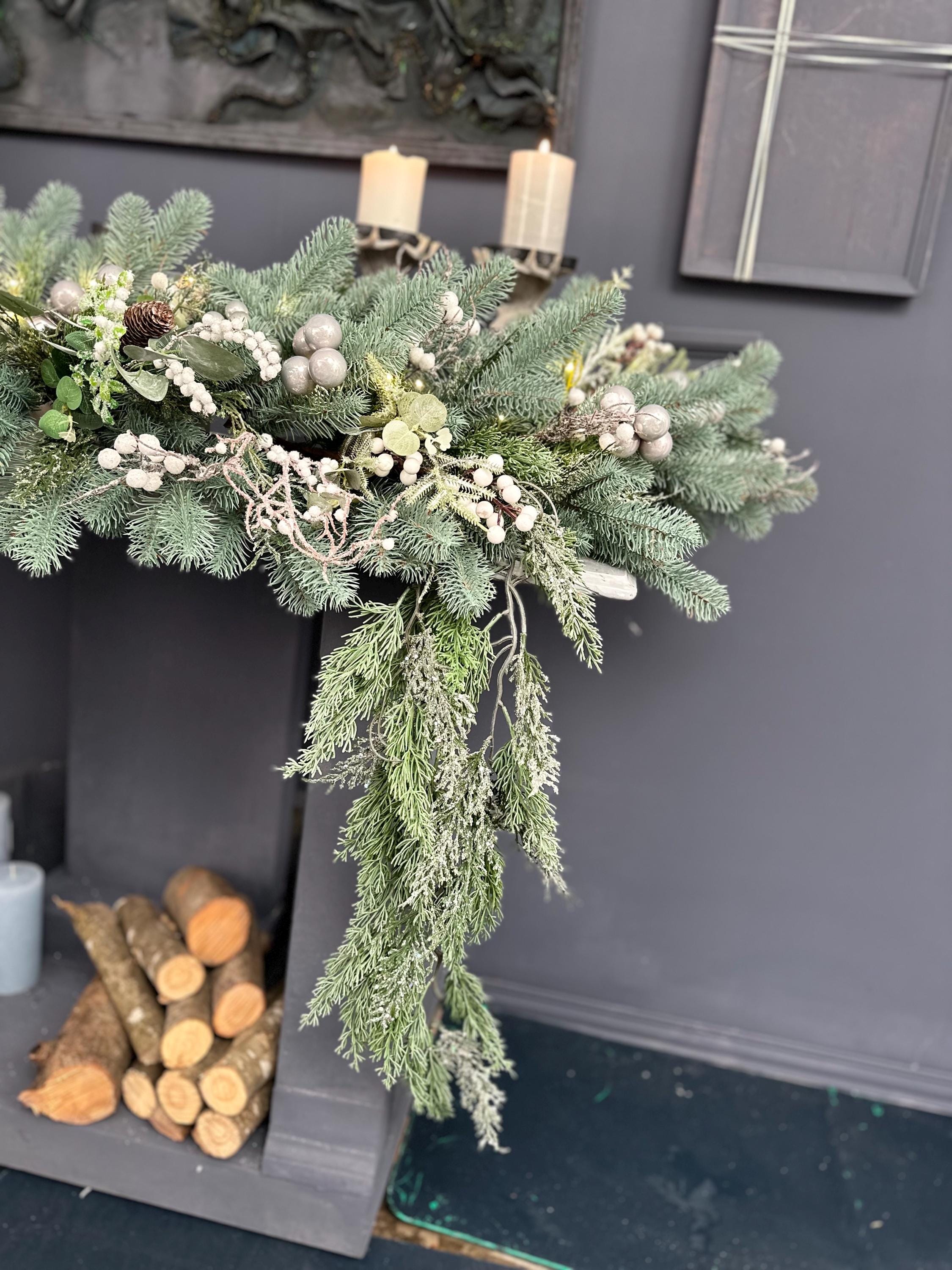 Long Christmas Garland Silver, Green Fireplace Garland, Christmas ...