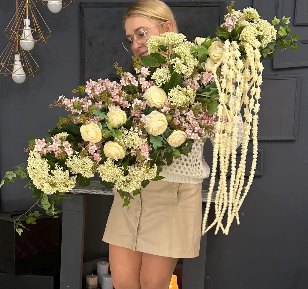 Faux Fireplace Garland Flower Roses Beige Garland for Mantelpiece ...