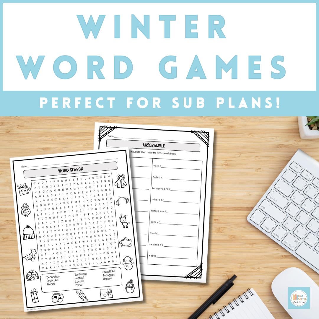 Winter Activities for Middle School ELA | Printable No Prep Vocabulary ...