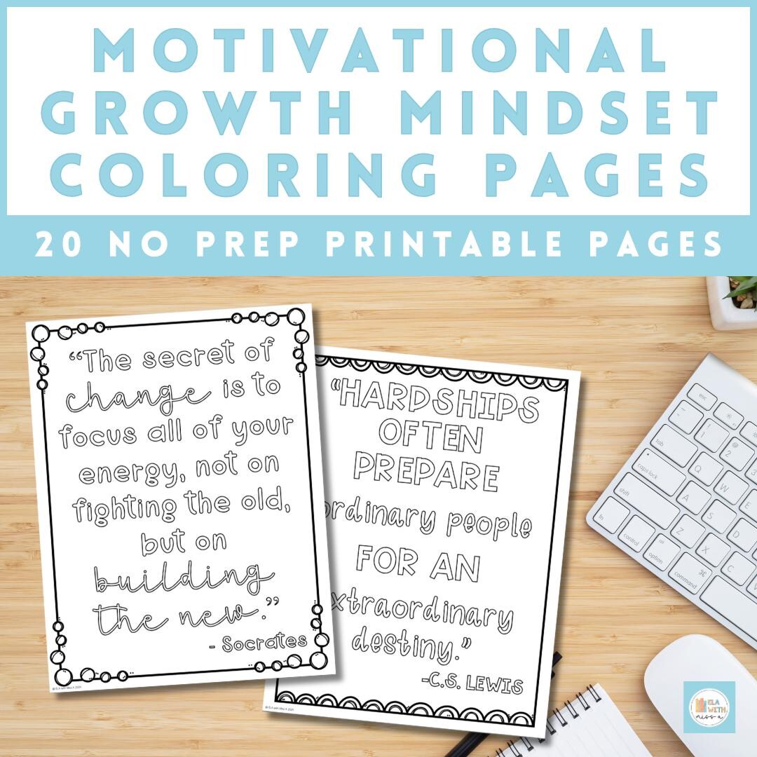 Growth Mindset Motivational Quote Coloring Pages for ELA Classroom - Etsy