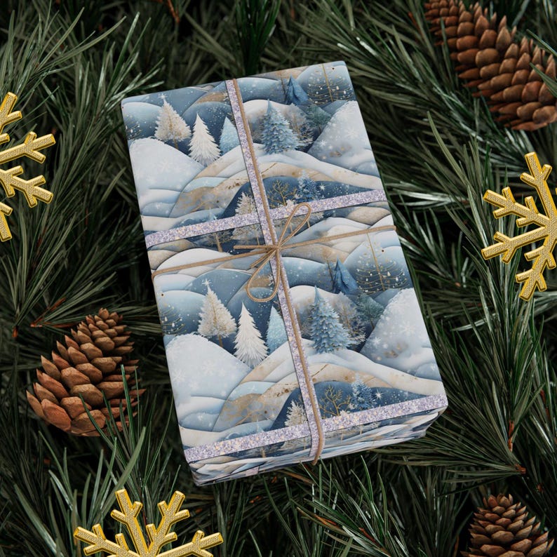 Winter Wonderland Gift Wrapping Paper Elegant Snow Mountain Christmas ...