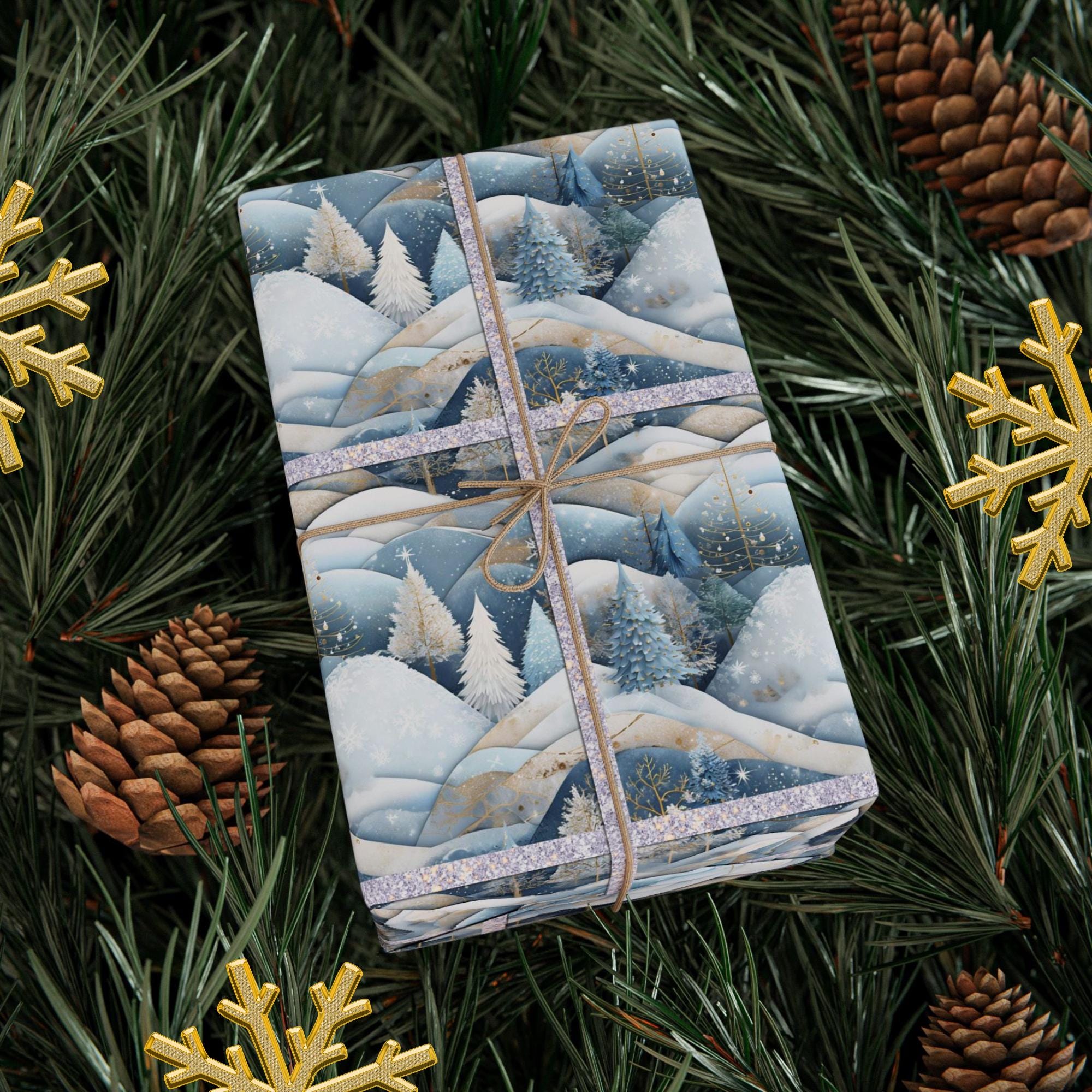 Winter Wonderland Gift Wrapping Paper Elegant Snowy Mountain Christmas ...