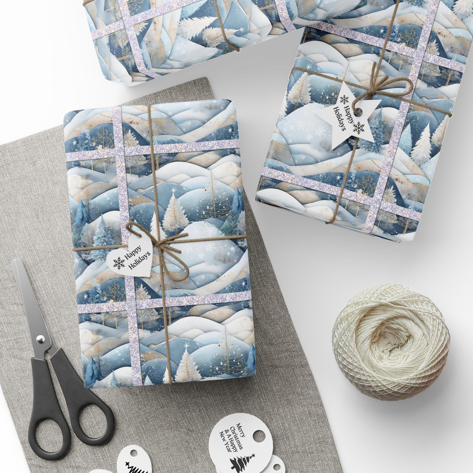 Winter Wonderland Gift Wrapping Paper Elegant Snow Mountain Christmas ...