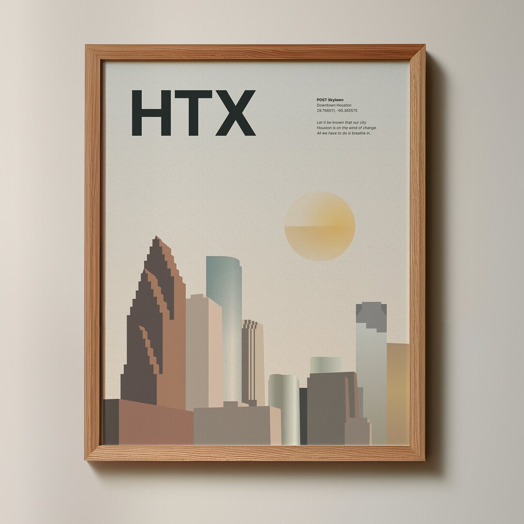 Houston Skyline Poster Art Print, Downtown HTX, Texas Wall Decor Art ...