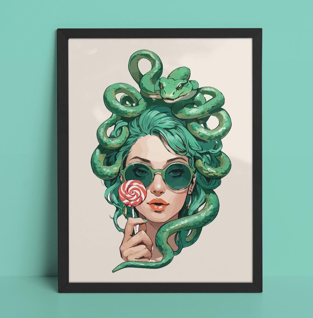 Green Medusa Art Poster: Modern Mythology Portrait (digital Download ...