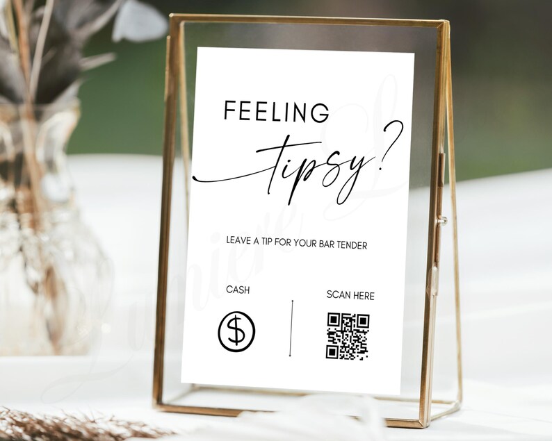 Feeling Tipsy, Tip Your Bartender Sign Template, Wedding Tip Jar Venmo ...