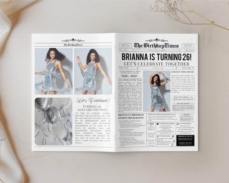 Custom Birthday Newspaper Template: Fun Photoshoot Prop (digital ...