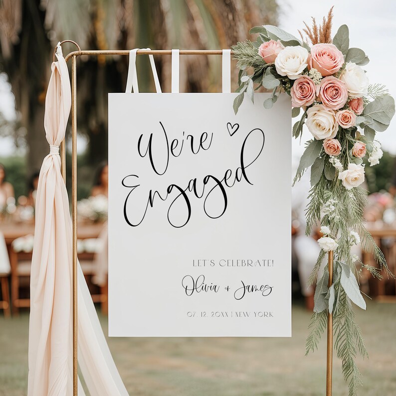We’re Engaged Let’s Celebrate Sign, Editable Canva Engagement Party ...