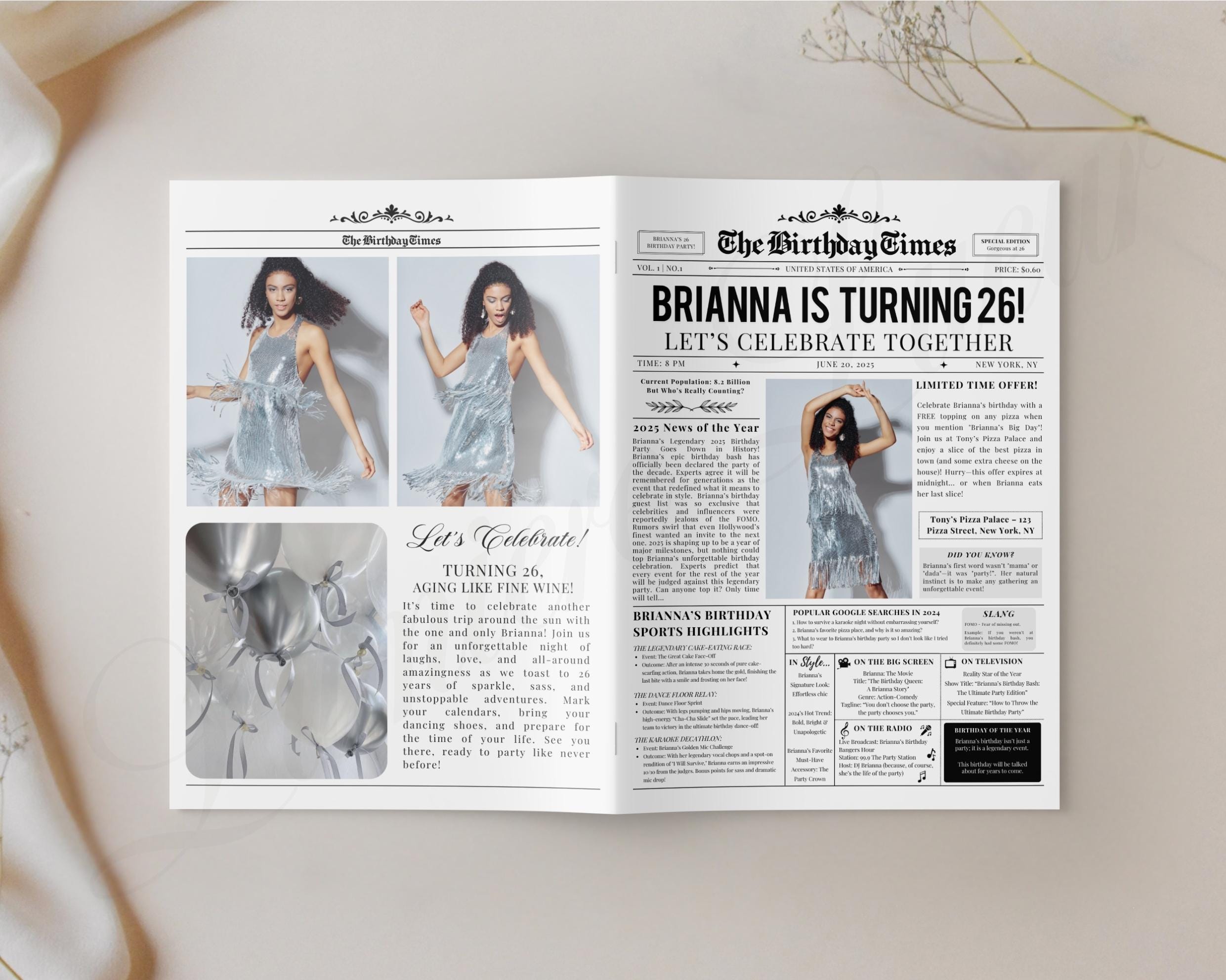 Fun Birthday Newspaper Template, Custom Newspaper for Birthday ...