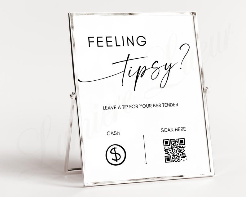 Feeling Tipsy, Tip Your Bartender Sign Template, Wedding Tip Jar Venmo ...