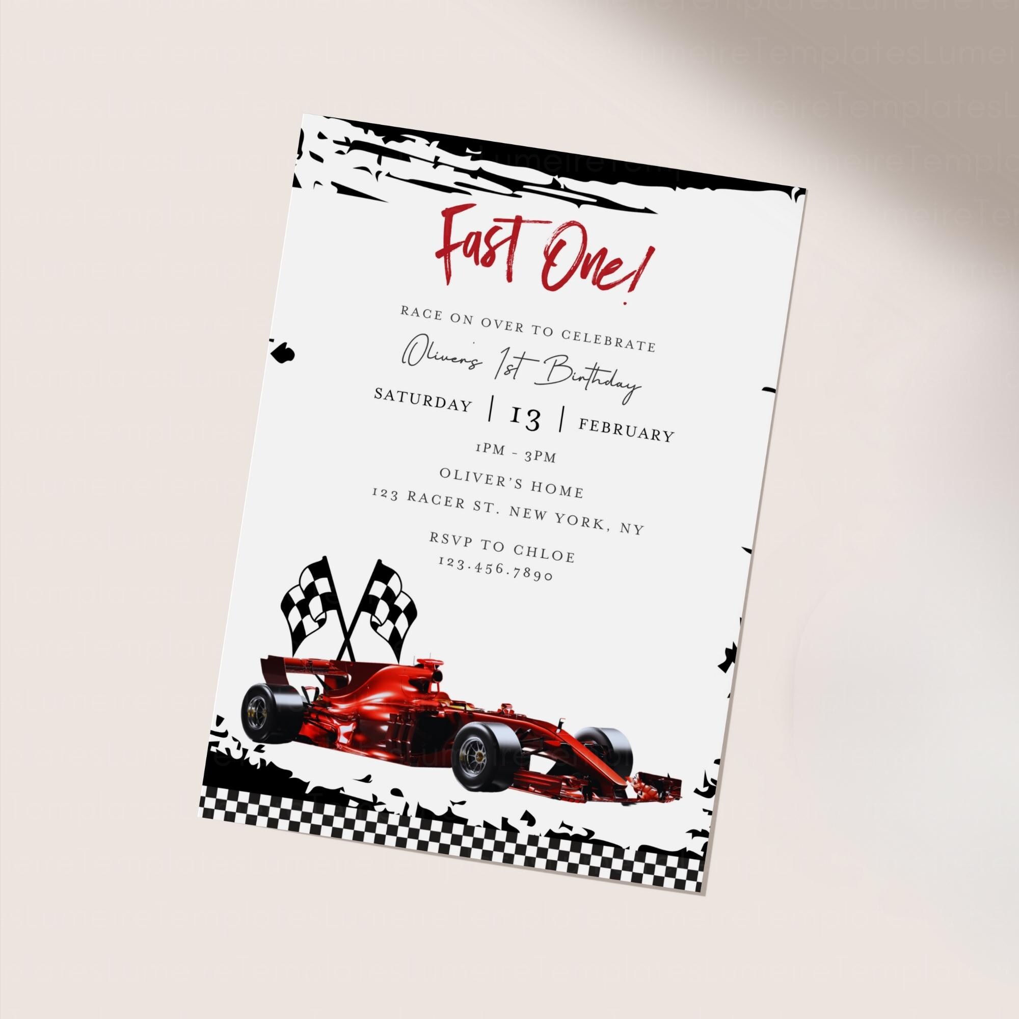 EDITABLE Fast One Birthday Invitation Template, Race Car Birthday Photo ...