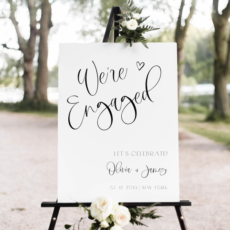 We’re Engaged Let’s Celebrate Sign, Editable Canva Engagement Party ...