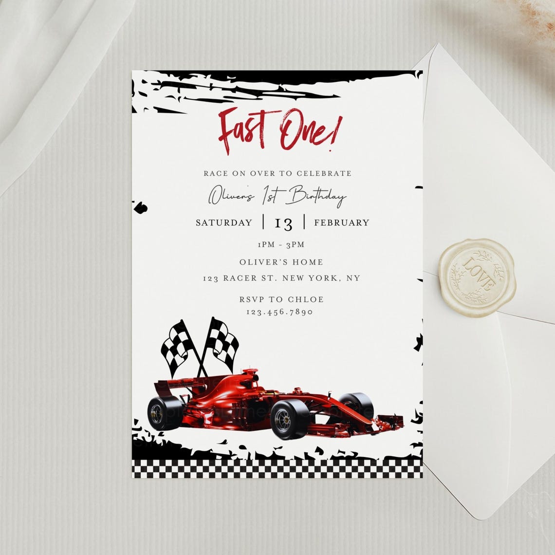 EDITABLE Fast One Birthday Invitation Template, Race Car Birthday Photo ...