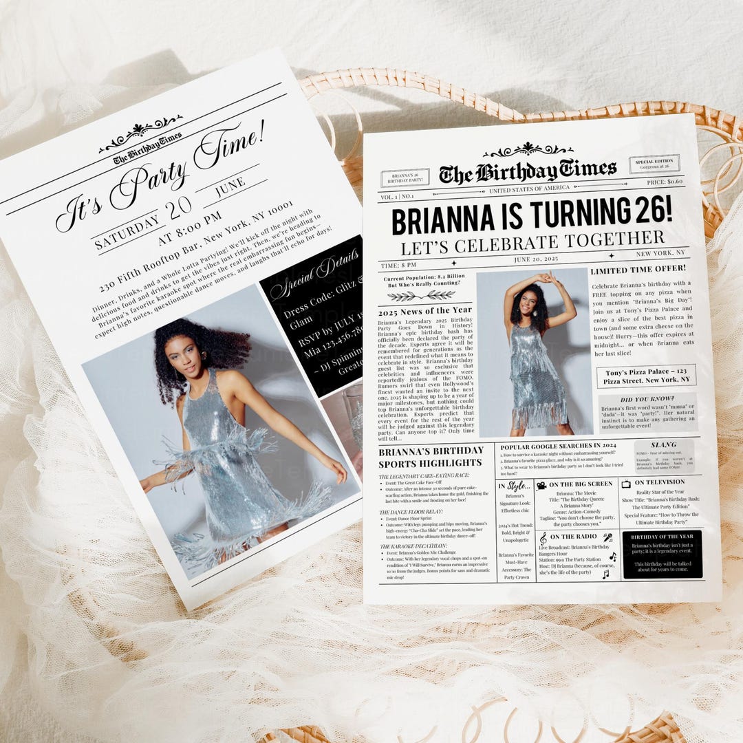 Personalized Birthday Newspaper Template: Retro Newsprint Invite ...