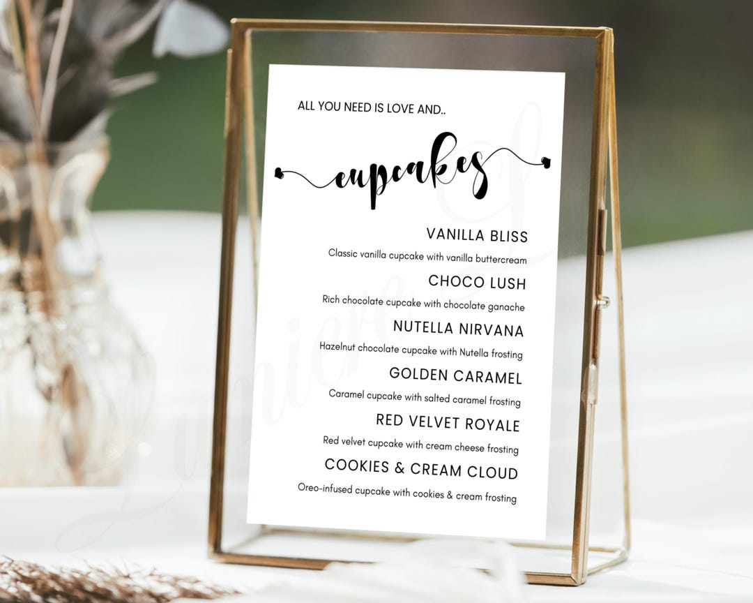 Cupcake Menu Sign Template, Modern Wedding Dessert Bar Sign, Minimalist ...