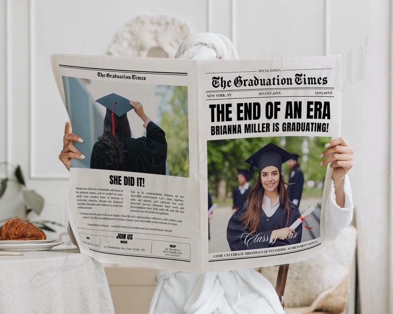 Graduation Newspaper Poster Template, Editable Newspaper Graduation ...