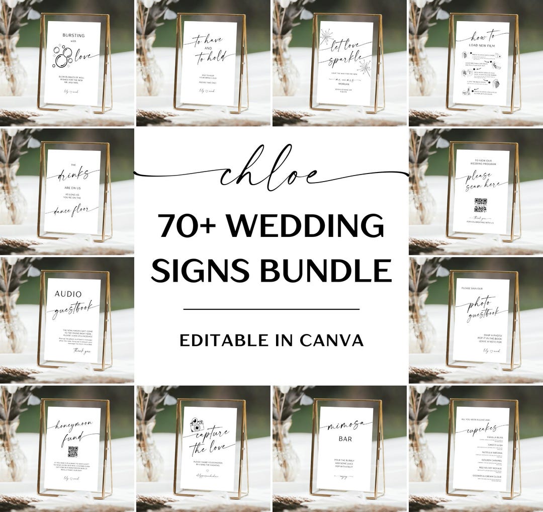 70+ Wedding Reception Signs Templates Bundle, Bridal Shower Minimalist ...