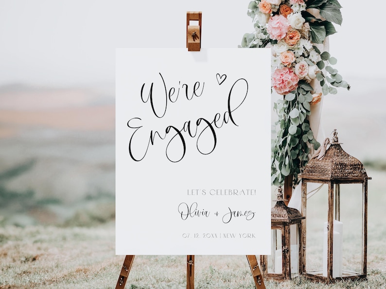 We’re Engaged Let’s Celebrate Sign, Editable Canva Engagement Party ...