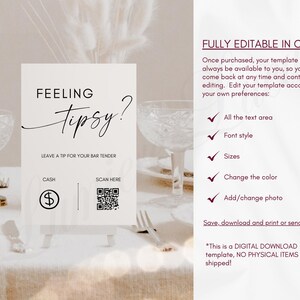 Feeling Tipsy, Tip Your Bartender Sign Template, Wedding Tip Jar Venmo ...