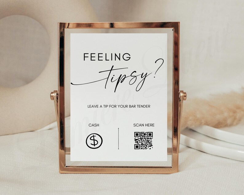 Feeling Tipsy, Tip Your Bartender Sign Template, Wedding Tip Jar Venmo ...