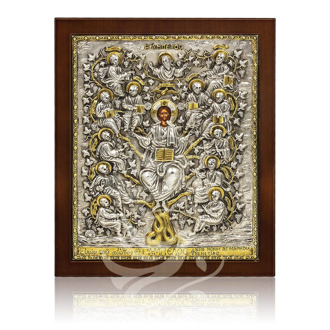 The True Vine Jesus Christ Silver Gold Icon 27x23cm, Handmade Religious ...