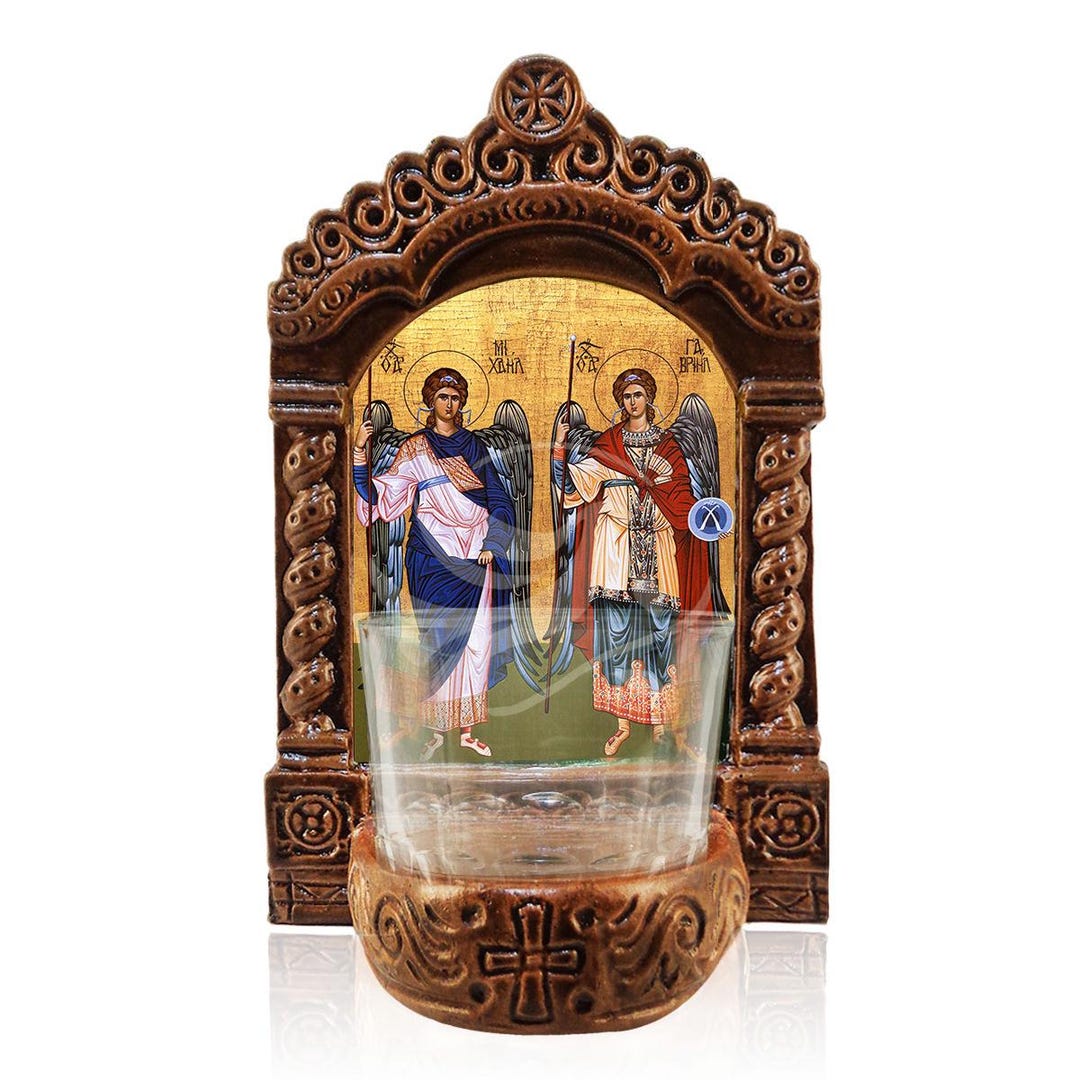 Archangels Michael and Gabriel Vigil Lamp, Taksiarches Tabletop Icon ...