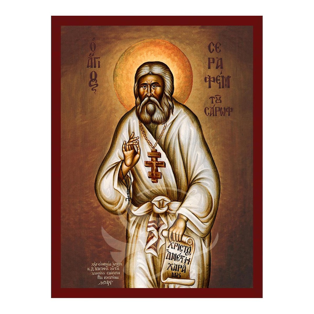 Saint Seraphim of Sarov Icon, Handmade Greek Icon of Saint Seraphim of ...