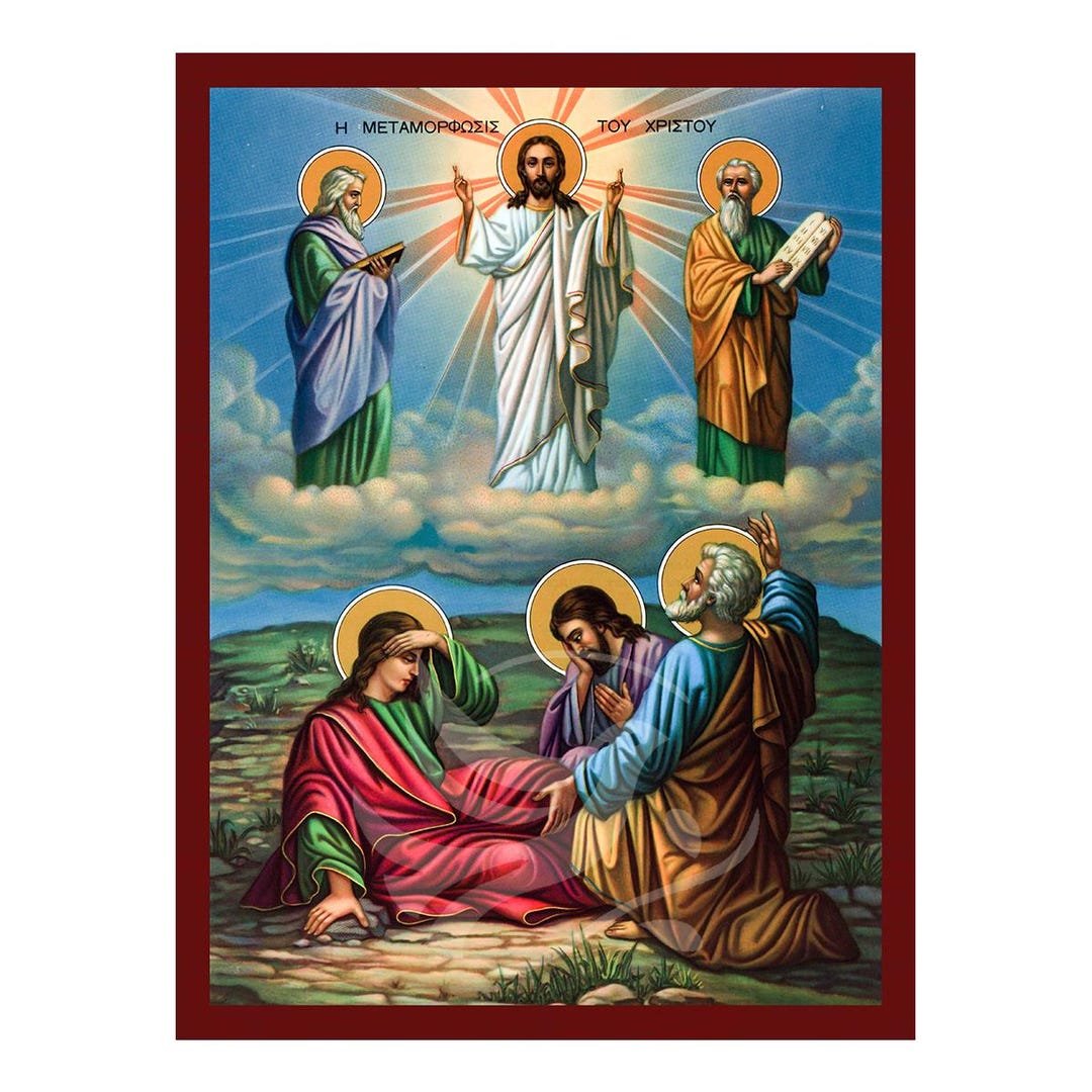 The Transfiguration of the Savior Icon, Handmade Greek Orthodox Icon of ...