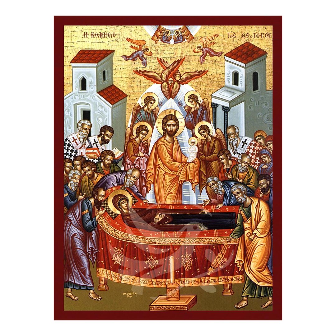 The Assumption of the Virgin Mary Icon, Handmade Byzantine Icon of ...