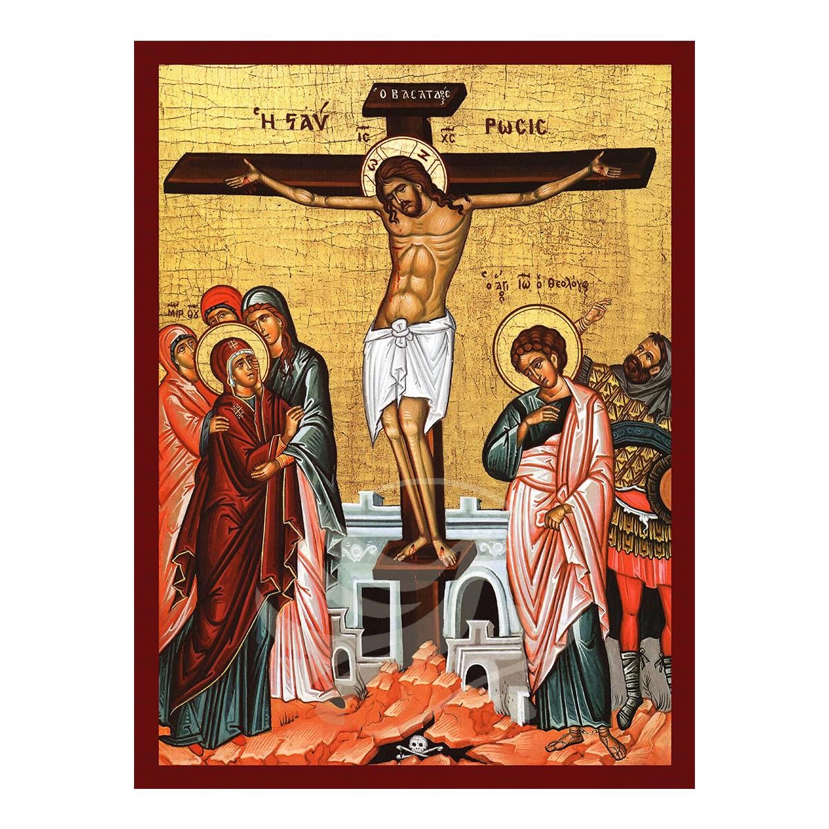 The Crucifixion of Christ Icon, Handmade Greek Orthodox Icon of Jesus ...