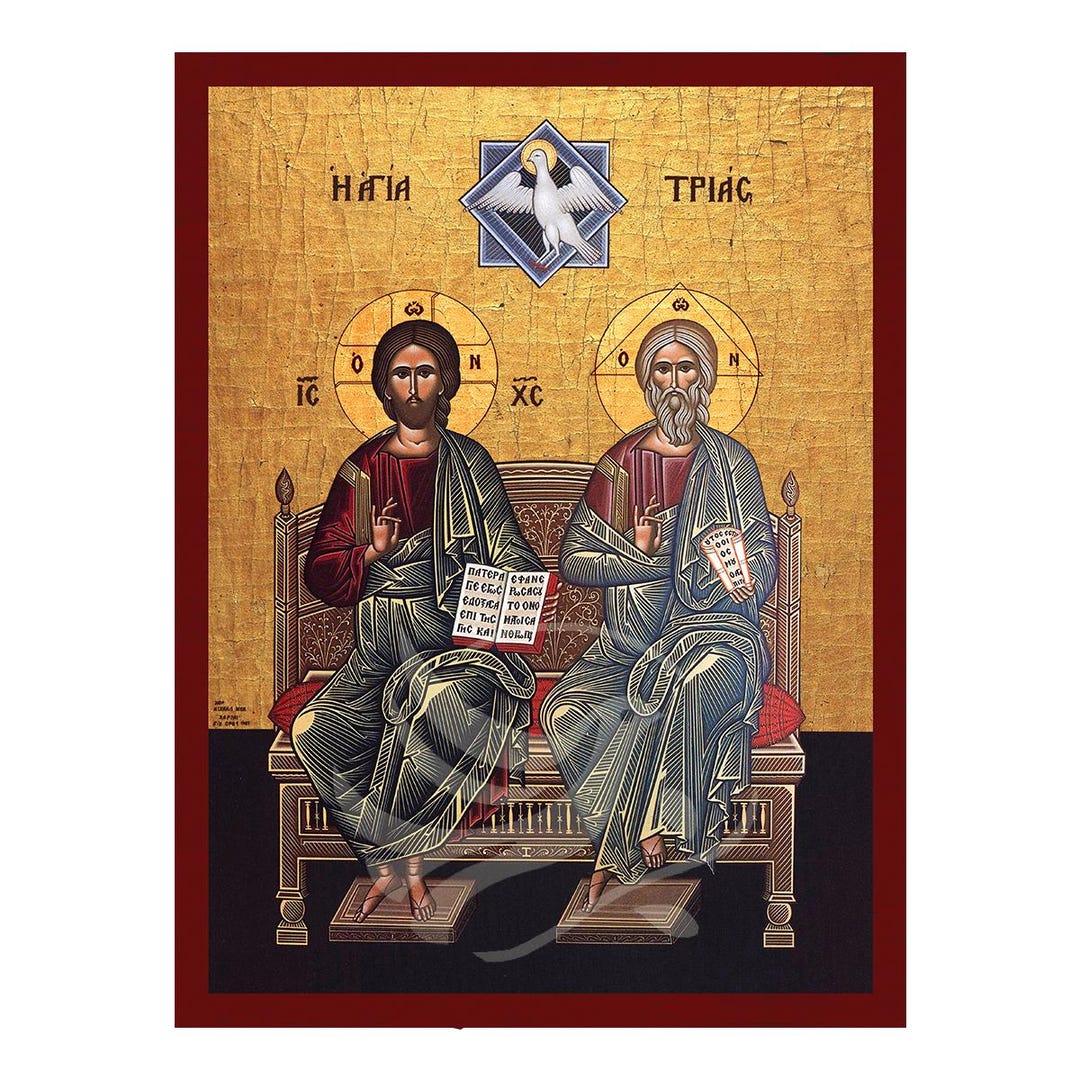 Jesus Christ the Holy Trinity Icon, Handmade Greek Orthodox Icon of ...