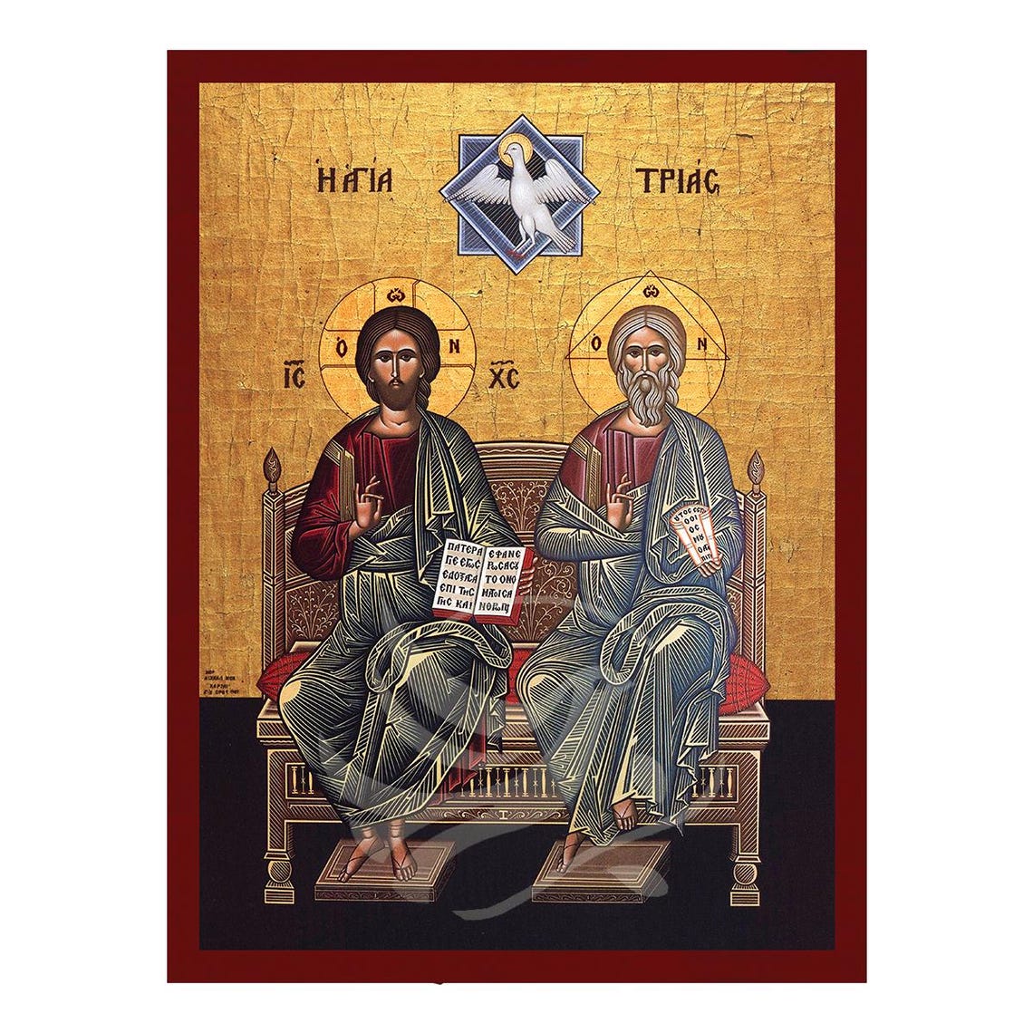 Jesus Christ the Holy Trinity Icon, Handmade Greek Orthodox Icon of ...