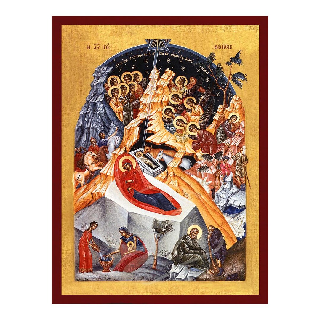 The Nativity of Christ Icon, Handmade Greek Orthodox Icon of Jesus ...