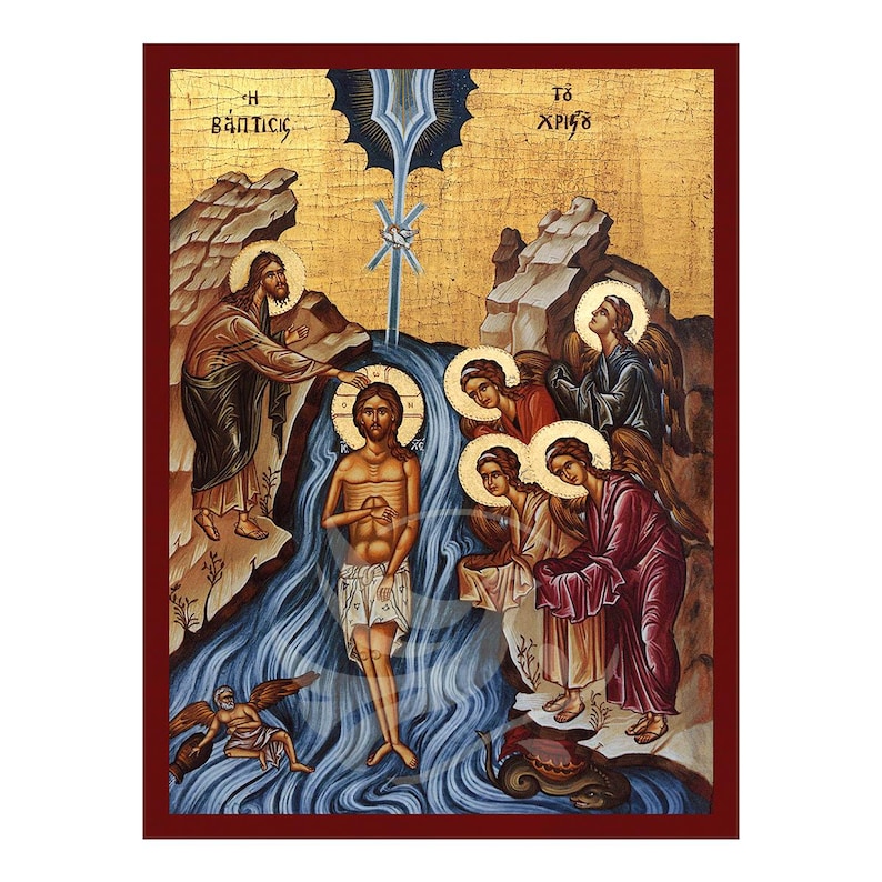 The Baptism of Christ Icon, Handmade Greek Orthodox Icon of Jesus ...