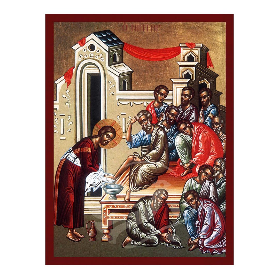 Jesus Christ the Washing of the Feet Icon, Handmade Greek Orthodox Icon ...