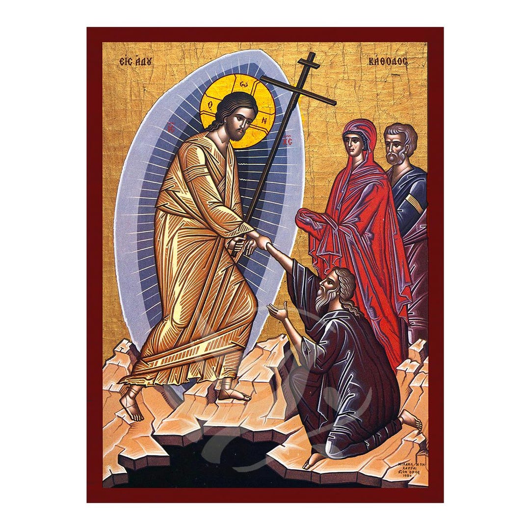 Jesus Christ Descent Into Hades Icon, Handmade Greek Orthodox Icon of ...