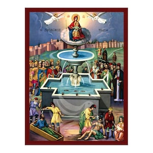 Virgin Mary the Life-giving Spring Icon, Handmade Greek Icon of Panagia ...