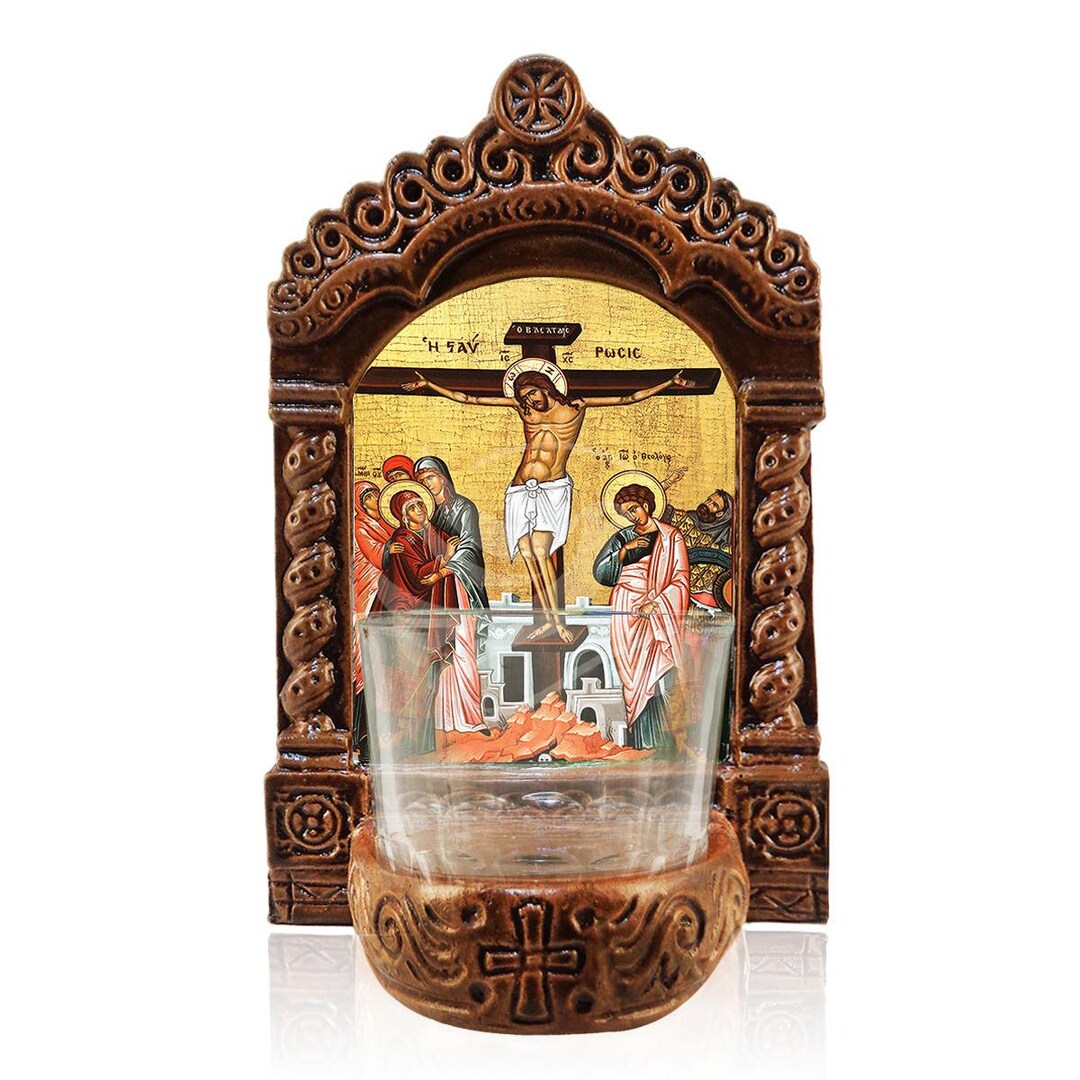 The Crucifixion of Jesus Christ Vigil Lamp, Jesus Christ Tabletop Icon ...