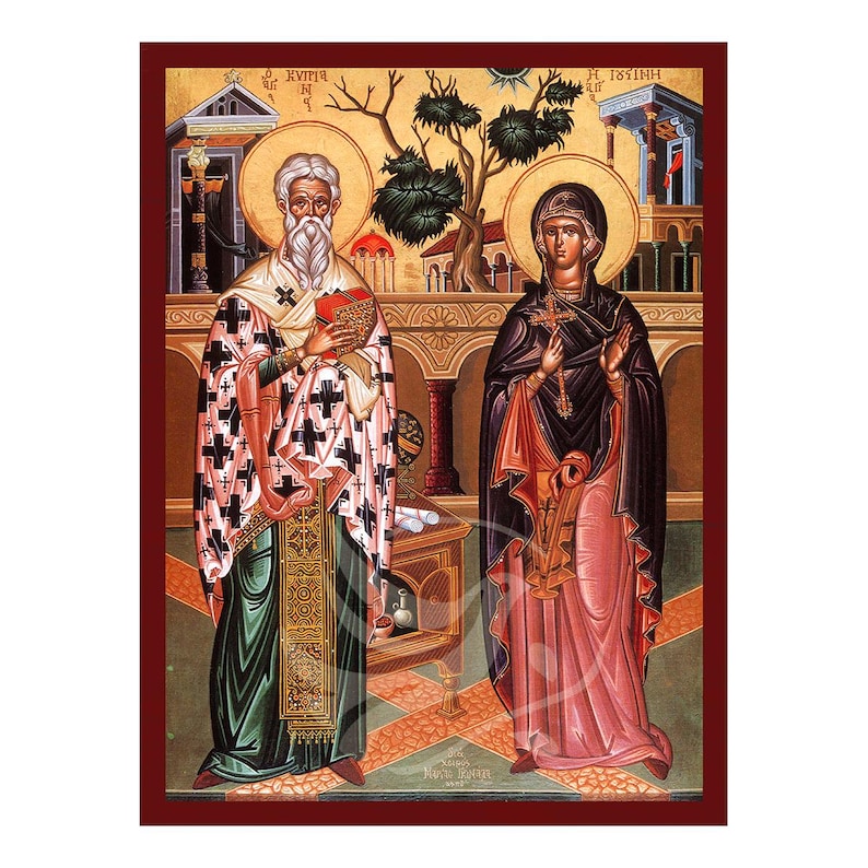 Saints Cyprian and Justina Icon, Handmade Byzantine Icon of Cyprian and ...