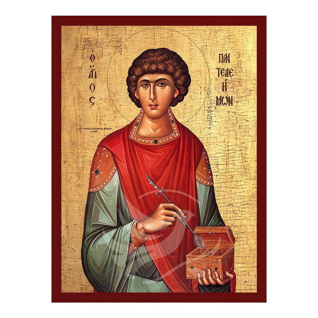 Saint Panteleimon the Great Martyr Icon, Handmade Greek Icon of Saint ...