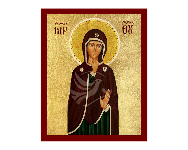 Virgin Mary Icon Panagia of Silence, Handmade Christian Icon, Mother of ...
