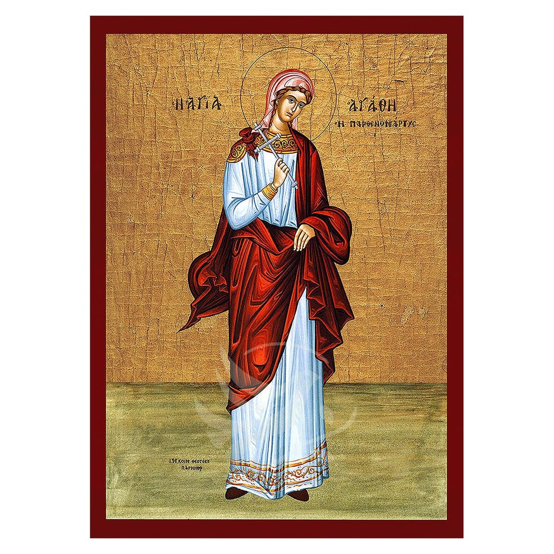 Saint Agatha of Sicily Icon, Handmade Greek Icon of Saint Agatha of ...