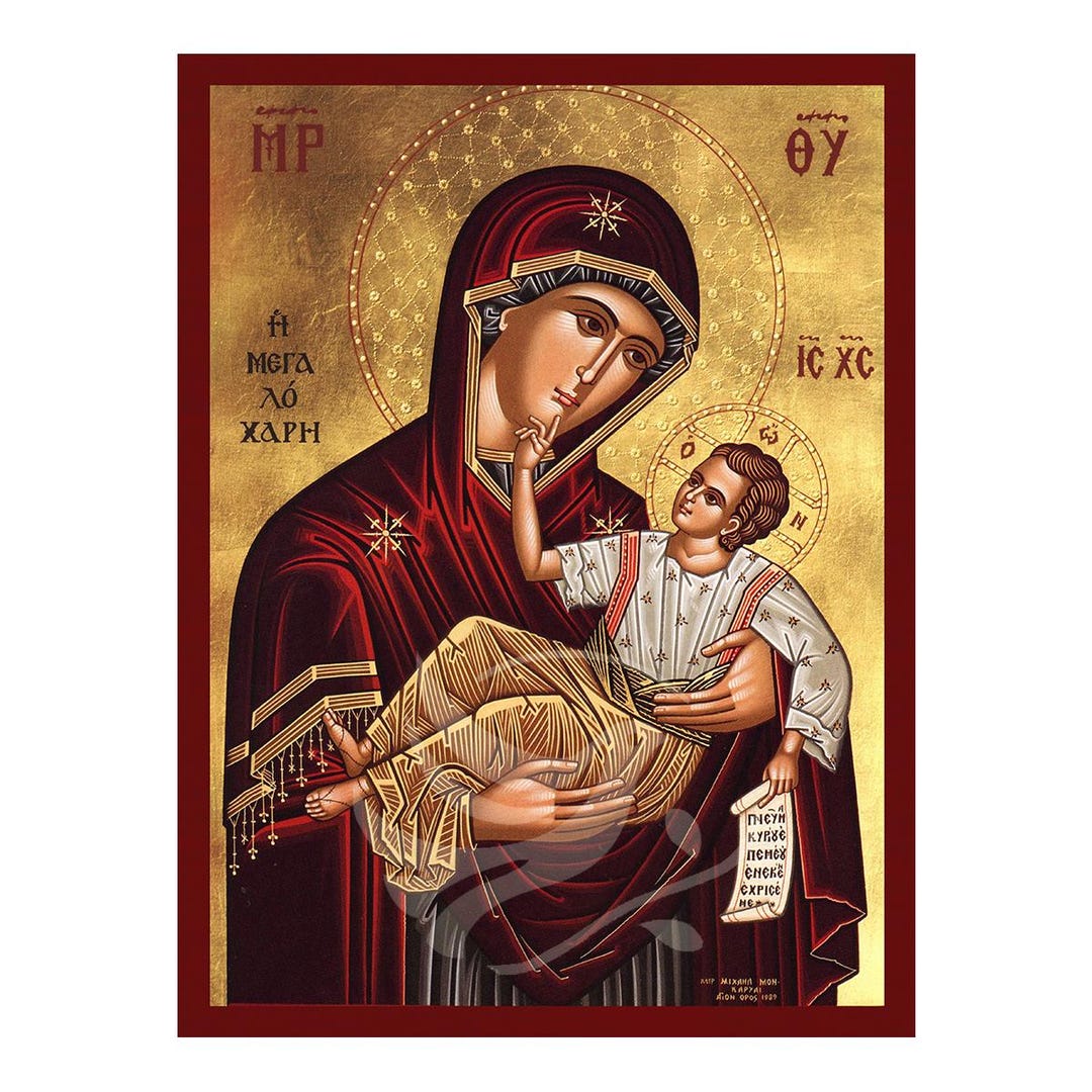 Virgin Mary of Great Grace Icon, Handmade Byzantine Icon of Panagia ...