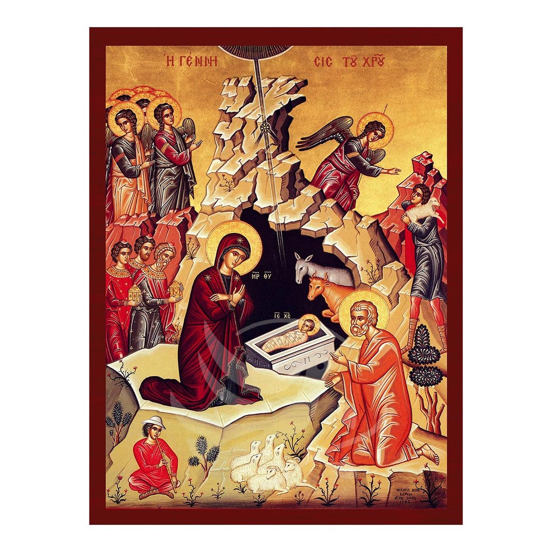 The Birth of Jesus Icon, Handmade Greek Orthodox Icon of Jesus Christ ...